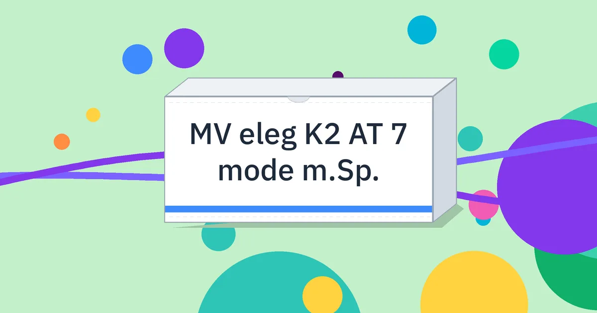 Symbolbild: Packung mit der Aufschrift MV eleg K2 AT 7 mode m.Sp. (PZN 06884891) – Verfügbarkeit und Bezug in Apotheken in Frankfurt am Main