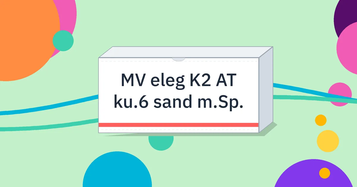 Symbolbild: Packung mit der Aufschrift MV eleg K2 AT ku.6 sand m.Sp. (PZN 18923248) – Verfügbarkeit und Bezug in Apotheken in Frankfurt am Main