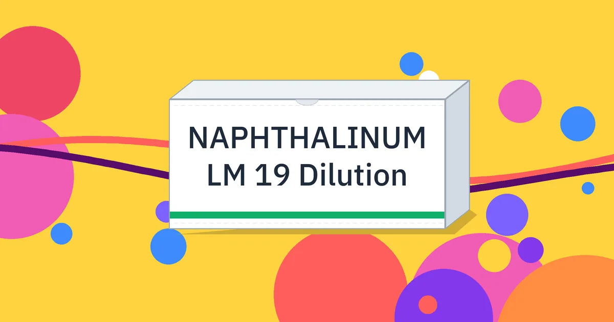 Symbolbild: Packung mit der Aufschrift NAPHTHALINUM LM 19 Dilution (PZN 12958530) – Verfügbarkeit und Bezug in Apotheken in Frankfurt am Main