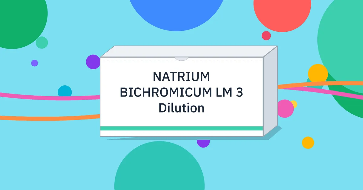 Symbolbild: Packung mit der Aufschrift NATRIUM BICHROMICUM LM 3 Dilution (PZN 12960656) – Verfügbarkeit und Bezug in Apotheken in Frankfurt am Main