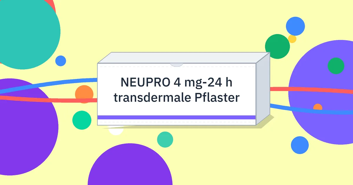 Symbolbild: Packung mit der Aufschrift NEUPRO 4 mg-24 h transdermale Pflaster (PZN 18243594) – Verfügbarkeit und Bezug in Apotheken in Frankfurt am Main