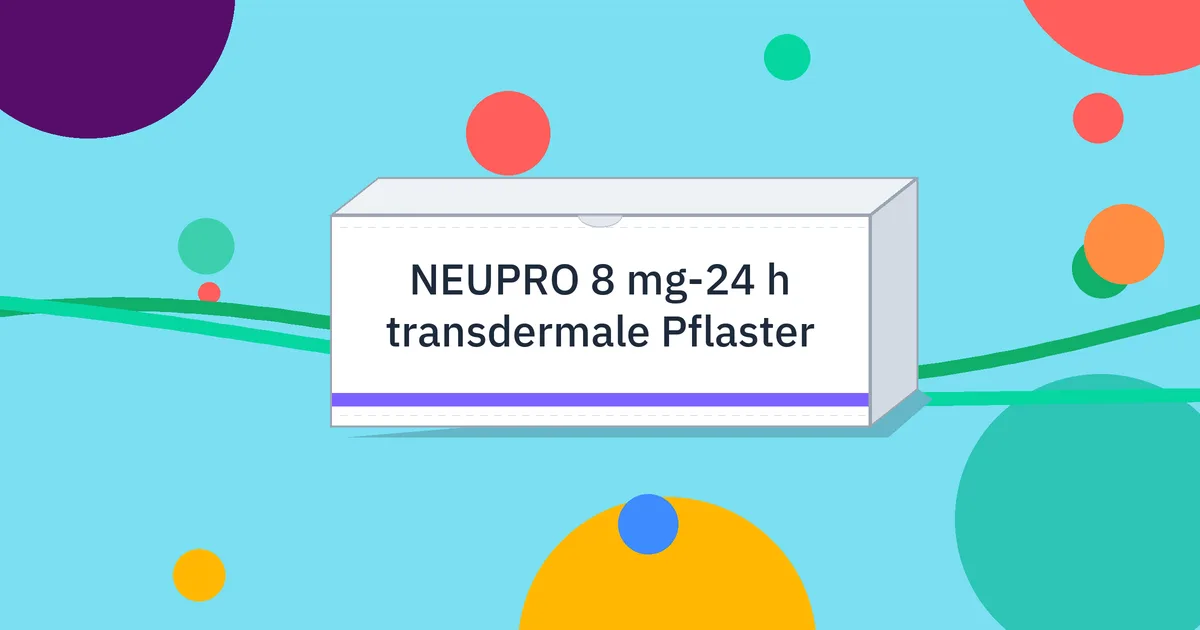 Symbolbild: Packung mit der Aufschrift NEUPRO 8 mg-24 h transdermale Pflaster (PZN 10355520) – Verfügbarkeit und Bezug in Apotheken in Frankfurt am Main