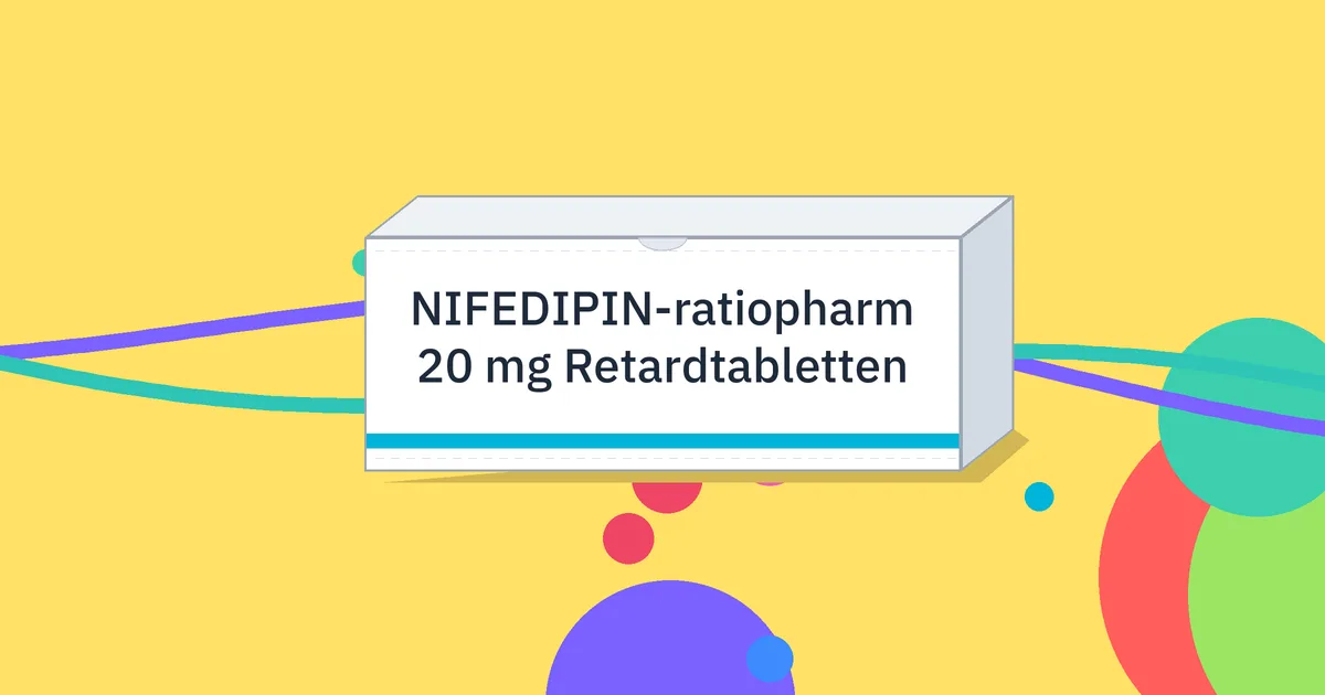 Symbolbild: Packung mit der Aufschrift NIFEDIPIN-ratiopharm 20 mg Retardtabletten (PZN 06969736) – Verfügbarkeit und Bezug in Apotheken in Frankfurt am Main