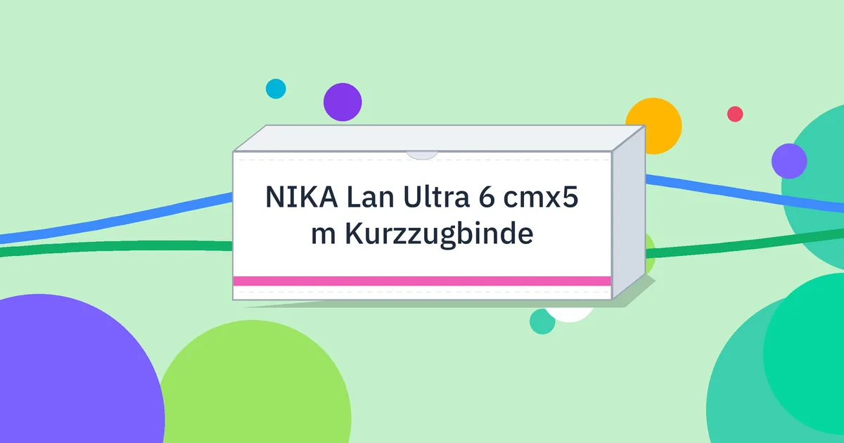 Symbolbild: Packung mit der Aufschrift NIKA Lan Ultra 6 cmx5 m Kurzzugbinde (PZN 18171423) – Verfügbarkeit und Bezug in Apotheken in Frankfurt am Main