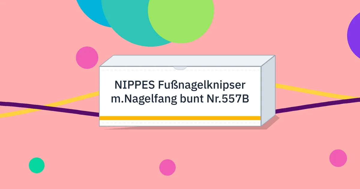 Symbolbild: Packung mit der Aufschrift NIPPES Fußnagelknipser m.Nagelfang bunt Nr.557B (PZN 04191764) – Verfügbarkeit und Bezug in Apotheken in Frankfurt am Main