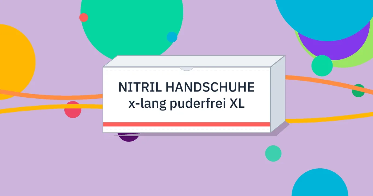 Symbolbild: Packung mit der Aufschrift NITRIL HANDSCHUHE x-lang puderfrei XL (PZN 04651036) – Verfügbarkeit und Bezug in Apotheken in Frankfurt am Main