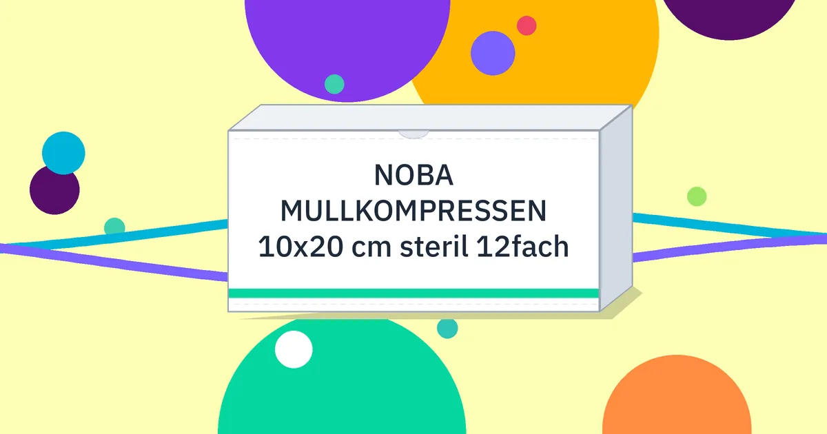 Symbolbild: Packung mit der Aufschrift NOBA MULLKOMPRESSEN 10x20 cm steril 12fach (PZN 05527166) – Verfügbarkeit und Bezug in Apotheken in Frankfurt am Main