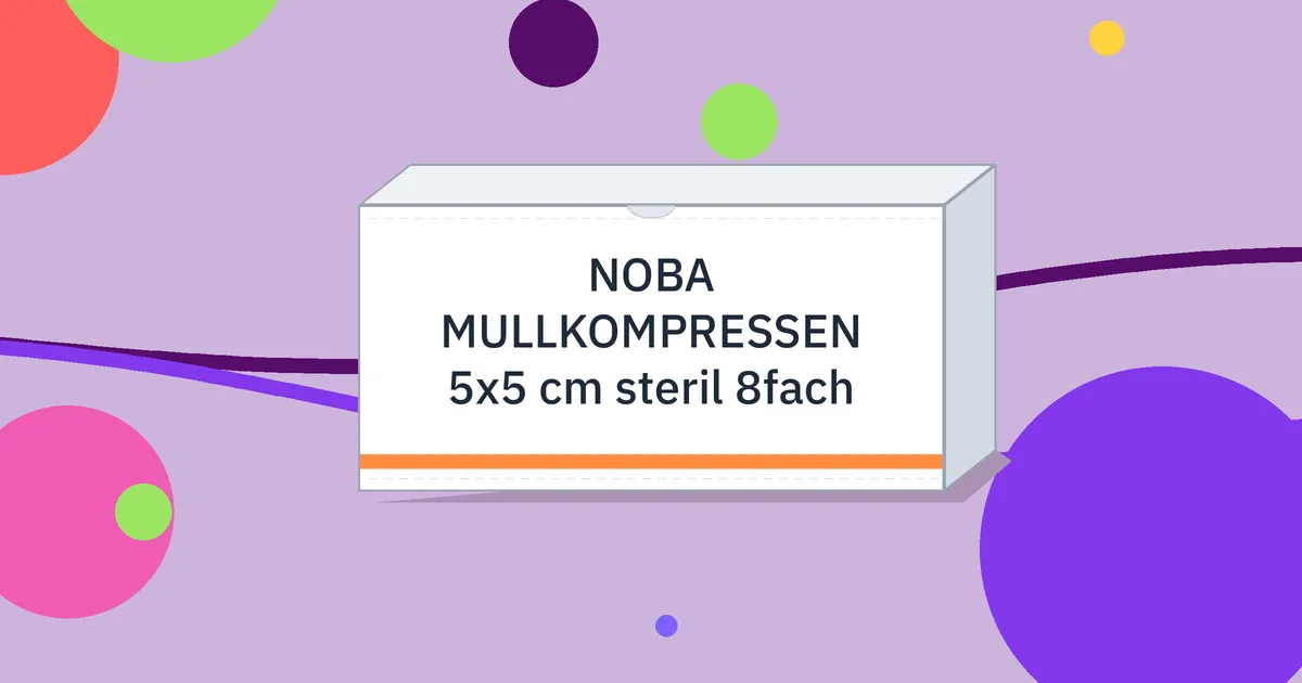 Symbolbild: Packung mit der Aufschrift NOBA MULLKOMPRESSEN 5x5 cm steril 8fach (PZN 05526913) – Verfügbarkeit und Bezug in Apotheken in Frankfurt am Main