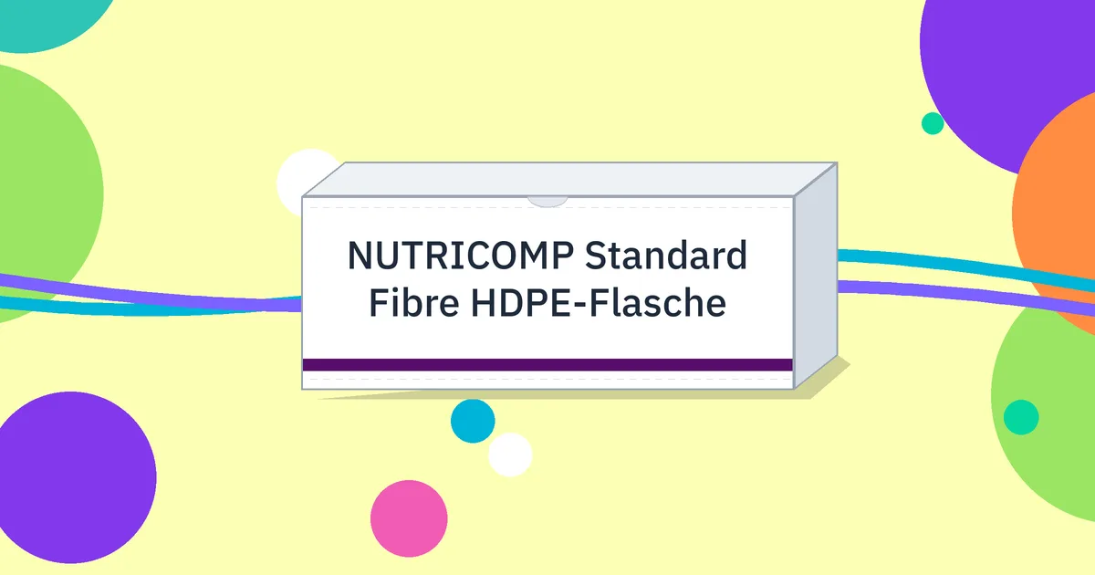 Symbolbild: Packung mit der Aufschrift NUTRICOMP Standard Fibre HDPE-Flasche (PZN 11133968) – Verfügbarkeit und Bezug in Apotheken in Frankfurt am Main