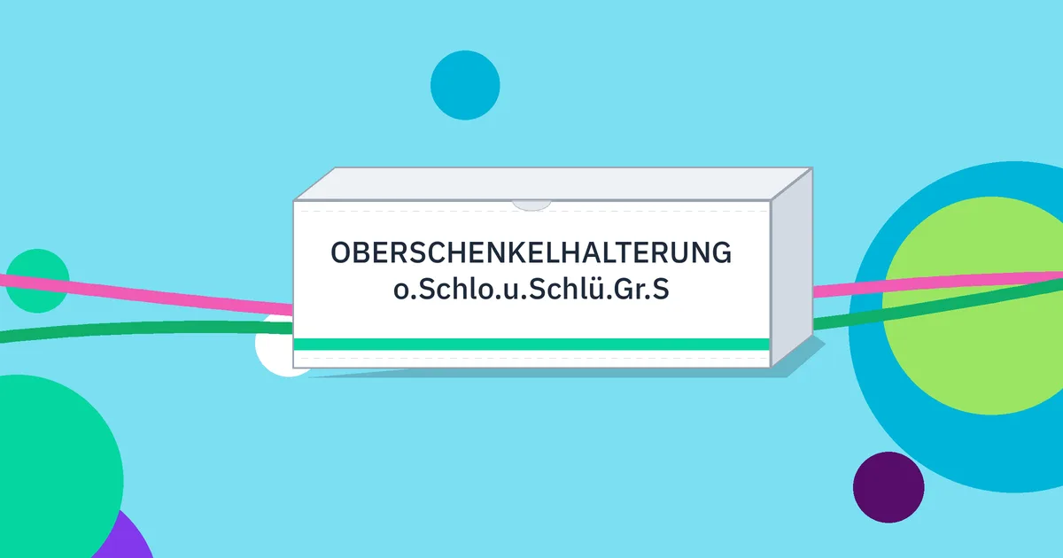 Symbolbild: Packung mit der Aufschrift OBERSCHENKELHALTERUNG o.Schlo.u.Schlü.Gr.S (PZN 14298262) – Verfügbarkeit und Bezug in Apotheken in Frankfurt am Main
