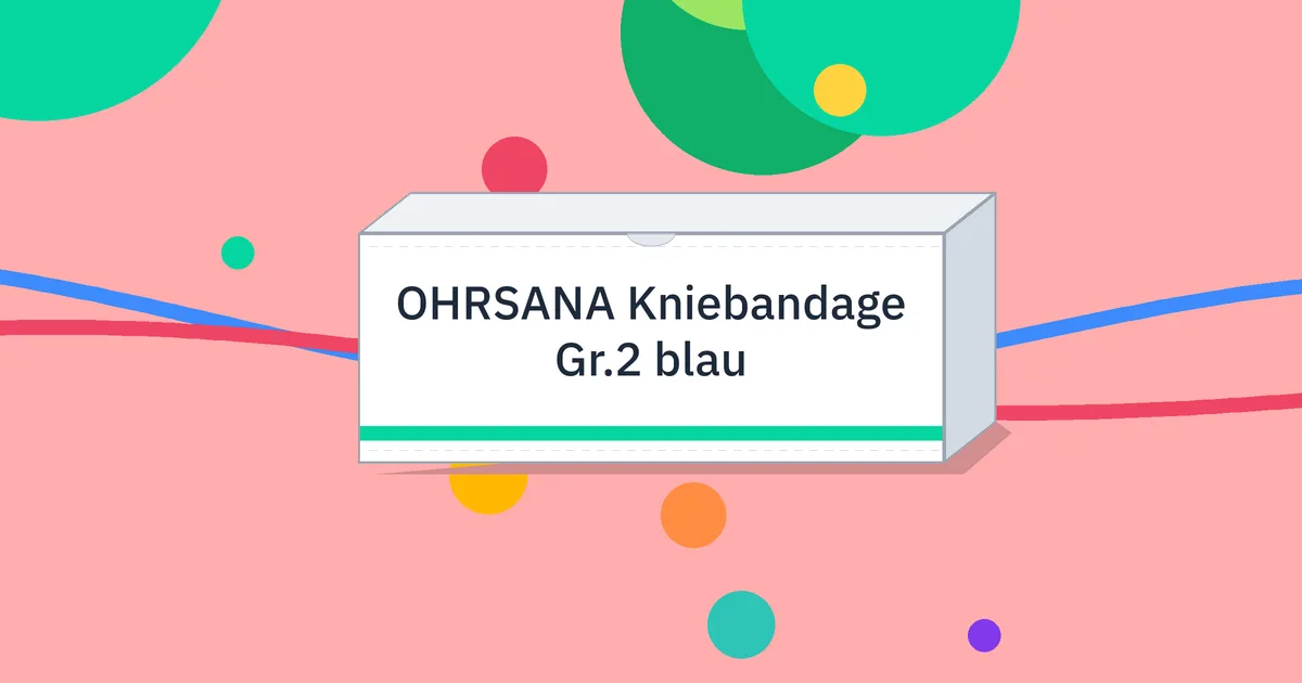 Symbolbild: Packung mit der Aufschrift OHRSANA Kniebandage Gr.2 blau (PZN 03797223) – Verfügbarkeit und Bezug in Apotheken in Frankfurt am Main