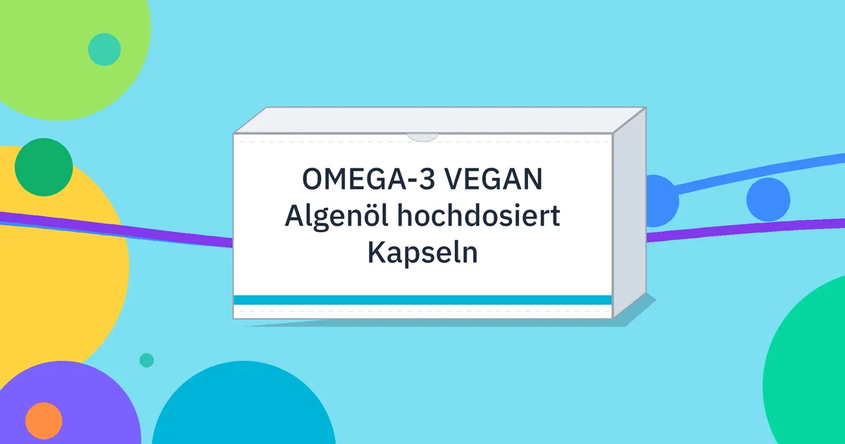 Symbolbild: Packung mit der Aufschrift OMEGA-3 VEGAN Algenöl hochdosiert Kapseln (PZN 19228007) – Verfügbarkeit und Bezug in Apotheken in Frankfurt am Main