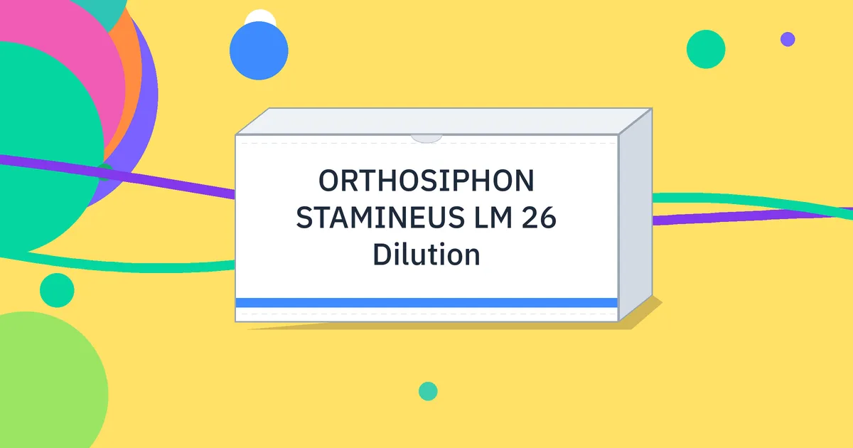 Symbolbild: Packung mit der Aufschrift ORTHOSIPHON STAMINEUS LM 26 Dilution (PZN 13628177) – Verfügbarkeit und Bezug in Apotheken in Frankfurt am Main
