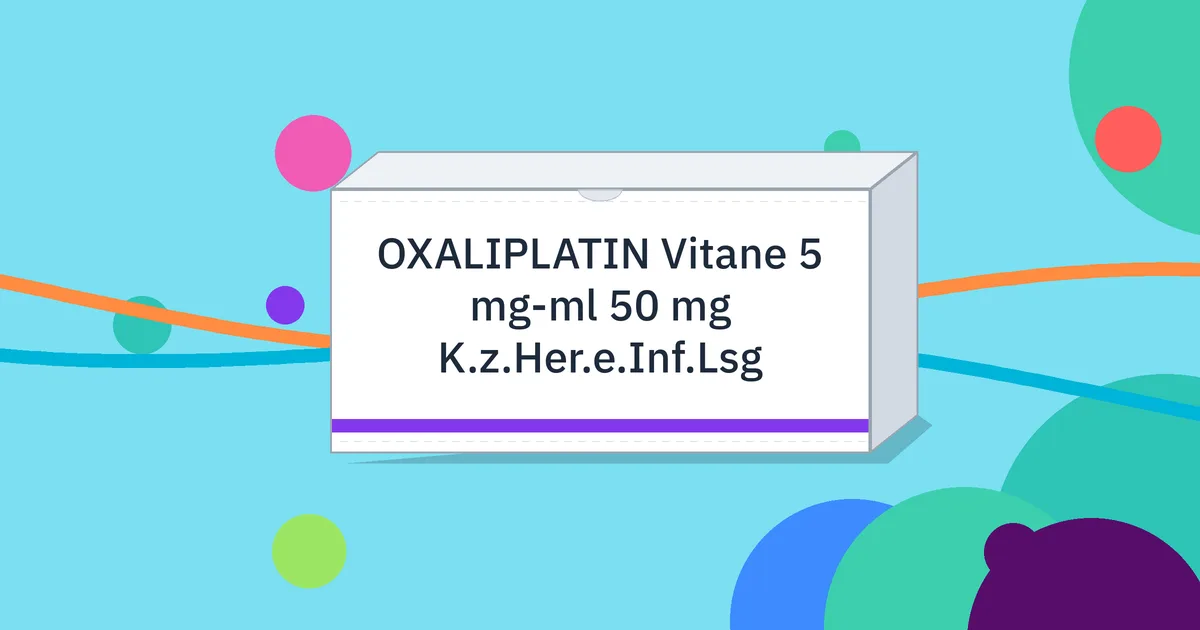 Symbolbild: Packung mit der Aufschrift OXALIPLATIN Vitane 5 mg-ml 50 mg K.z.Her.e.Inf.Lsg (PZN 11384452) – Verfügbarkeit und Bezug in Apotheken in Frankfurt am Main