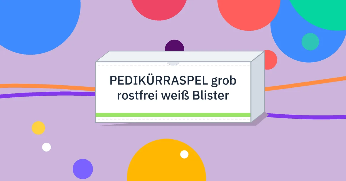 Symbolbild: Packung mit der Aufschrift PEDIKÜRRASPEL grob rostfrei weiß Blister (PZN 01600860) – Verfügbarkeit und Bezug in Apotheken in Frankfurt am Main