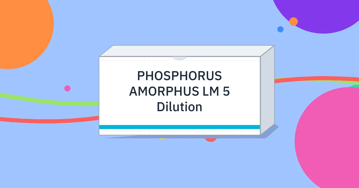 Symbolbild: Packung mit der Aufschrift PHOSPHORUS AMORPHUS LM 5 Dilution (PZN 13034331) – Verfügbarkeit und Bezug in Apotheken in Frankfurt am Main