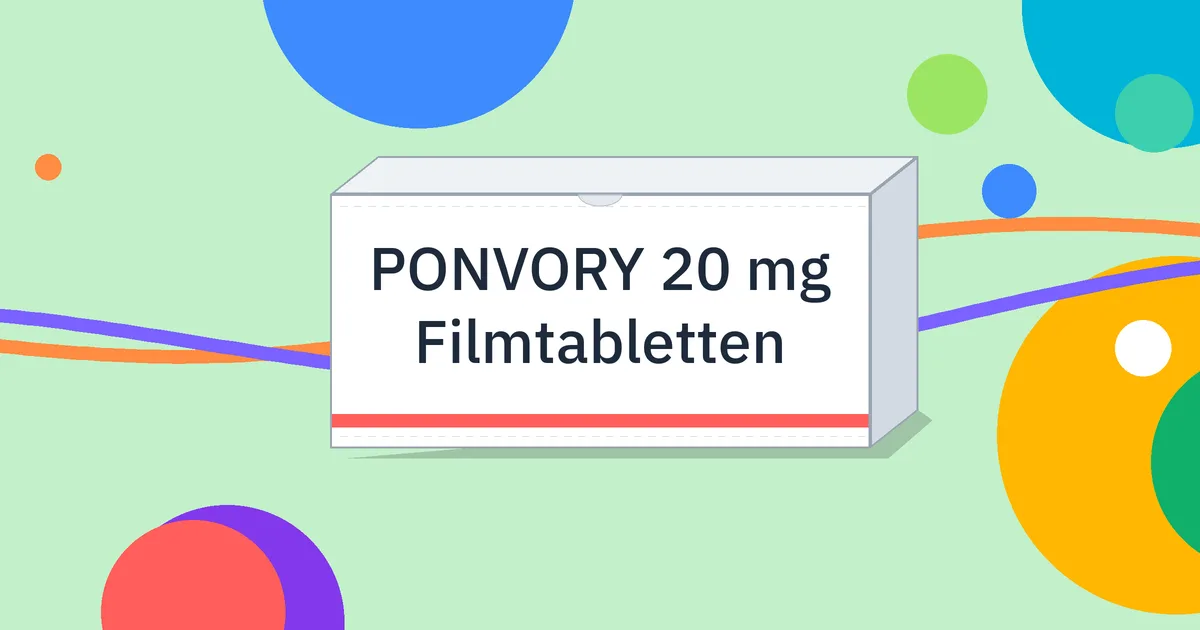 Symbolbild: Packung mit der Aufschrift PONVORY 20 mg Filmtabletten (PZN 20005293) – Verfügbarkeit und Bezug in Apotheken in Frankfurt am Main