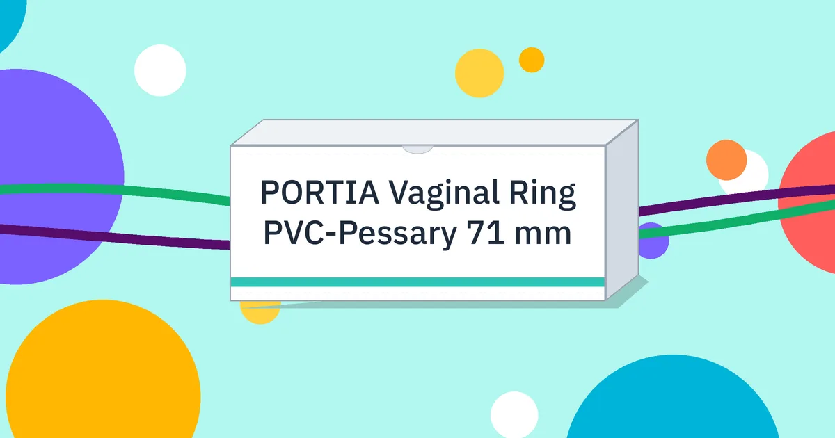 Symbolbild: Packung mit der Aufschrift PORTIA Vaginal Ring PVC-Pessary 71 mm (PZN 12742971) – Verfügbarkeit und Bezug in Apotheken in Frankfurt am Main