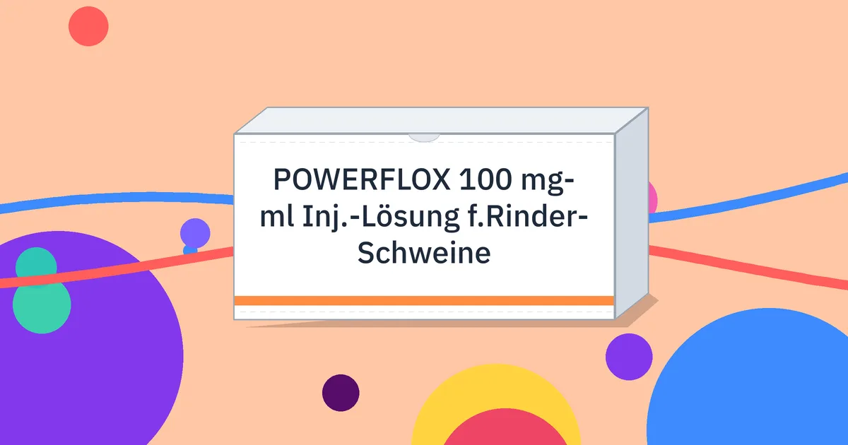 Symbolbild: Packung mit der Aufschrift POWERFLOX 100 mg-ml Inj.-Lösung f.Rinder-Schweine (PZN 05385909) – Verfügbarkeit und Bezug in Apotheken in Frankfurt am Main
