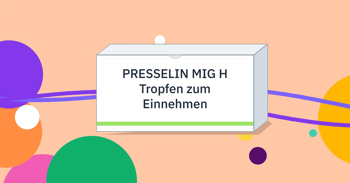 Symbolbild: Packung mit der Aufschrift PRESSELIN MIG H Tropfen zum Einnehmen (PZN 18409008) – Verfügbarkeit und Bezug in Apotheken in Frankfurt am Main