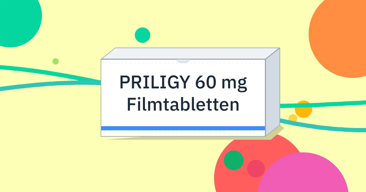 Symbolbild: Packung mit der Aufschrift PRILIGY 60 mg Filmtabletten (PZN 02156031) – Verfügbarkeit und Bezug in Apotheken in Frankfurt am Main