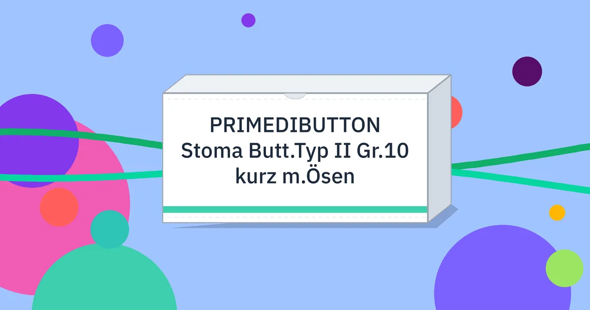 Symbolbild: Packung mit der Aufschrift PRIMEDIBUTTON Stoma Butt.Typ II Gr.10 kurz m.Ösen (PZN 10791310) – Verfügbarkeit und Bezug in Apotheken in Frankfurt am Main