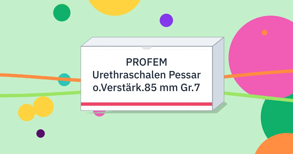 Symbolbild: Packung mit der Aufschrift PROFEM Urethraschalen Pessar o.Verstärk.85 mm Gr.7 (PZN 11672702) – Verfügbarkeit und Bezug in Apotheken in Frankfurt am Main