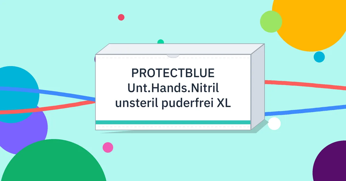 Symbolbild: Packung mit der Aufschrift PROTECTBLUE Unt.Hands.Nitril unsteril puderfrei XL (PZN 19108591) – Verfügbarkeit und Bezug in Apotheken in Frankfurt am Main