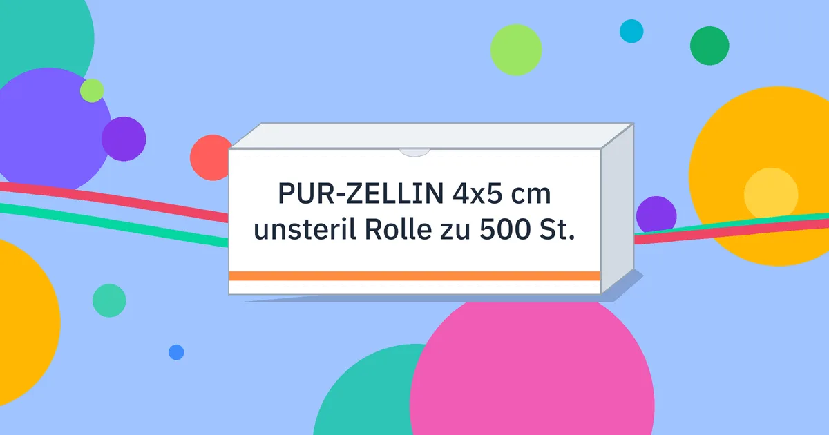 Symbolbild: Packung mit der Aufschrift PUR-ZELLIN 4x5 cm unsteril Rolle zu 500 St. (PZN 19786121) – Verfügbarkeit und Bezug in Apotheken in Frankfurt am Main