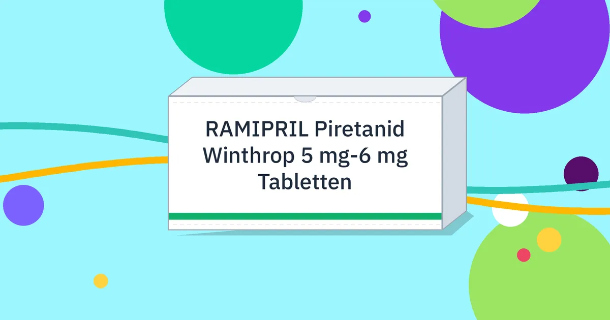 Symbolbild: Packung mit der Aufschrift RAMIPRIL Piretanid Winthrop 5 mg-6 mg Tabletten (PZN 17868524) – Verfügbarkeit und Bezug in Apotheken in Frankfurt am Main