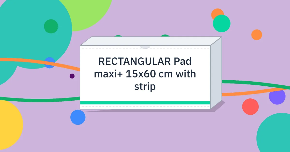 Symbolbild: Packung mit der Aufschrift RECTANGULAR Pad maxi+ 15x60 cm with strip (PZN 16810942) – Verfügbarkeit und Bezug in Apotheken in Frankfurt am Main