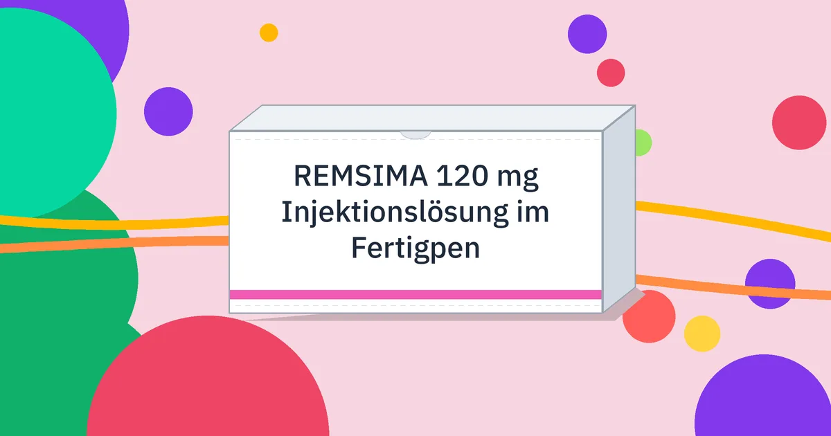 Symbolbild: Packung mit der Aufschrift REMSIMA 120 mg Injektionslösung im Fertigpen (PZN 18677163) – Verfügbarkeit und Bezug in Apotheken in Frankfurt am Main