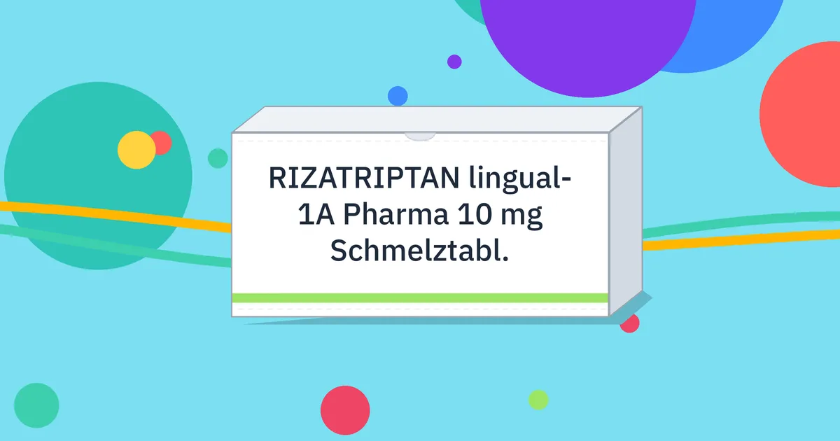 Symbolbild: Packung mit der Aufschrift RIZATRIPTAN lingual-1A Pharma 10 mg Schmelztabl. (PZN 00013787) – Verfügbarkeit und Bezug in Apotheken in Frankfurt am Main