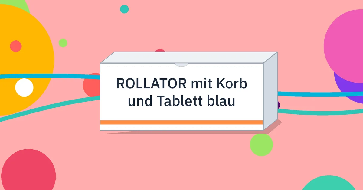 Symbolbild: Packung mit der Aufschrift ROLLATOR mit Korb und Tablett blau (PZN 03799825) – Verfügbarkeit und Bezug in Apotheken in Frankfurt am Main