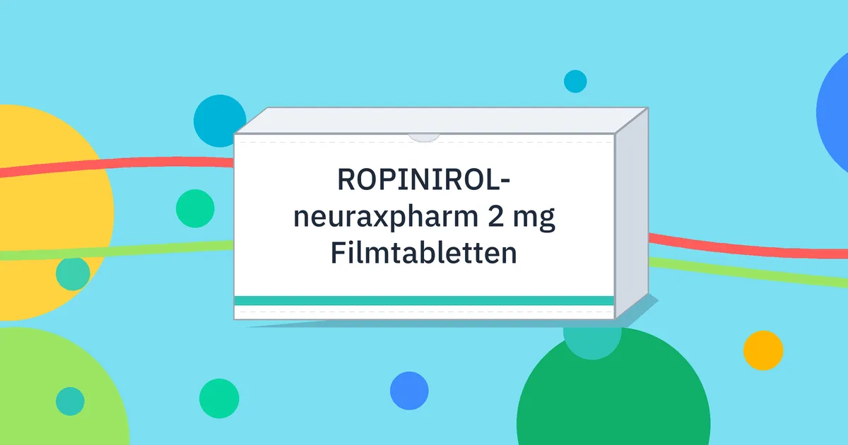 Symbolbild: Packung mit der Aufschrift ROPINIROL-neuraxpharm 2 mg Filmtabletten (PZN 00513716) – Verfügbarkeit und Bezug in Apotheken in Frankfurt am Main