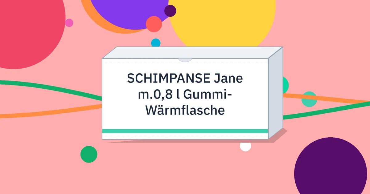 Symbolbild: Packung mit der Aufschrift SCHIMPANSE Jane m.0,8 l Gummi-Wärmflasche (PZN 18128893) – Verfügbarkeit und Bezug in Apotheken in Frankfurt am Main