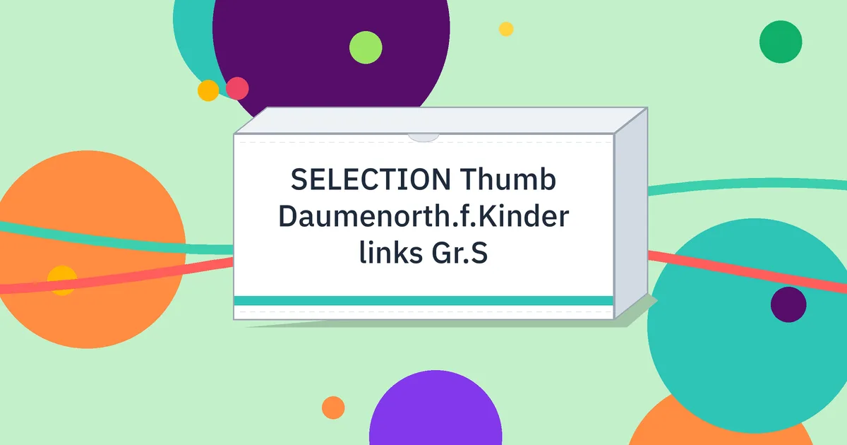 Symbolbild: Packung mit der Aufschrift SELECTION Thumb Daumenorth.f.Kinder links Gr.S (PZN 14048861) – Verfügbarkeit und Bezug in Apotheken in Frankfurt am Main
