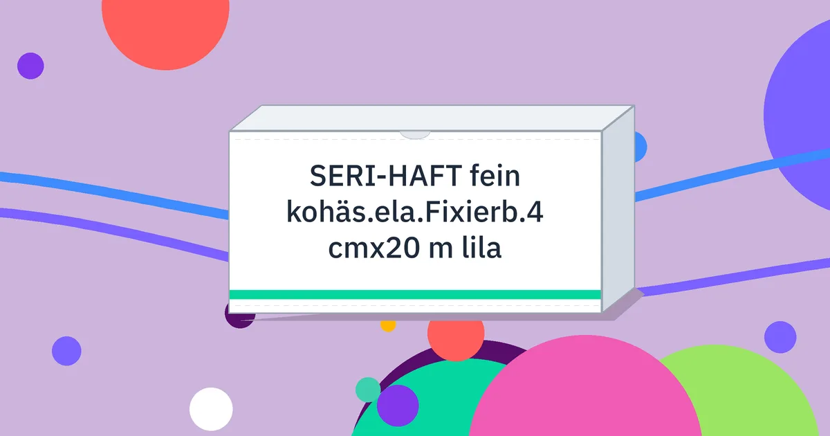 Symbolbild: Packung mit der Aufschrift SERI-HAFT fein kohäs.ela.Fixierb.4 cmx20 m lila (PZN 20364141) – Verfügbarkeit und Bezug in Apotheken in Frankfurt am Main