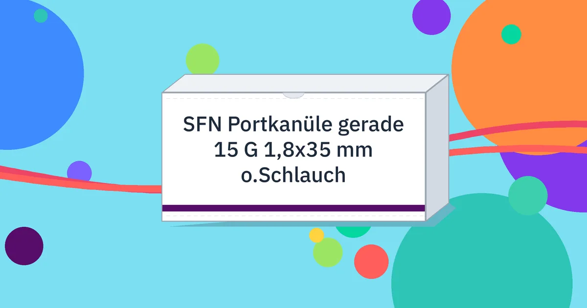Symbolbild: Packung mit der Aufschrift SFN Portkanüle gerade 15 G 1,8x35 mm o.Schlauch (PZN 10838997) – Verfügbarkeit und Bezug in Apotheken in Frankfurt am Main