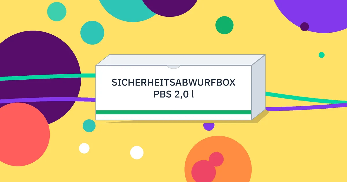 Symbolbild: Packung mit der Aufschrift SICHERHEITSABWURFBOX PBS 2,0 l (PZN 06403182) – Verfügbarkeit und Bezug in Apotheken in Frankfurt am Main