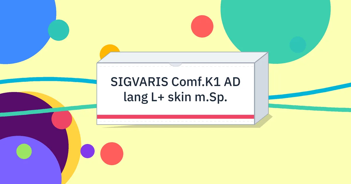 Symbolbild: Packung mit der Aufschrift SIGVARIS Comf.K1 AD lang L+ skin m.Sp. (PZN 17042072) – Verfügbarkeit und Bezug in Apotheken in Frankfurt am Main