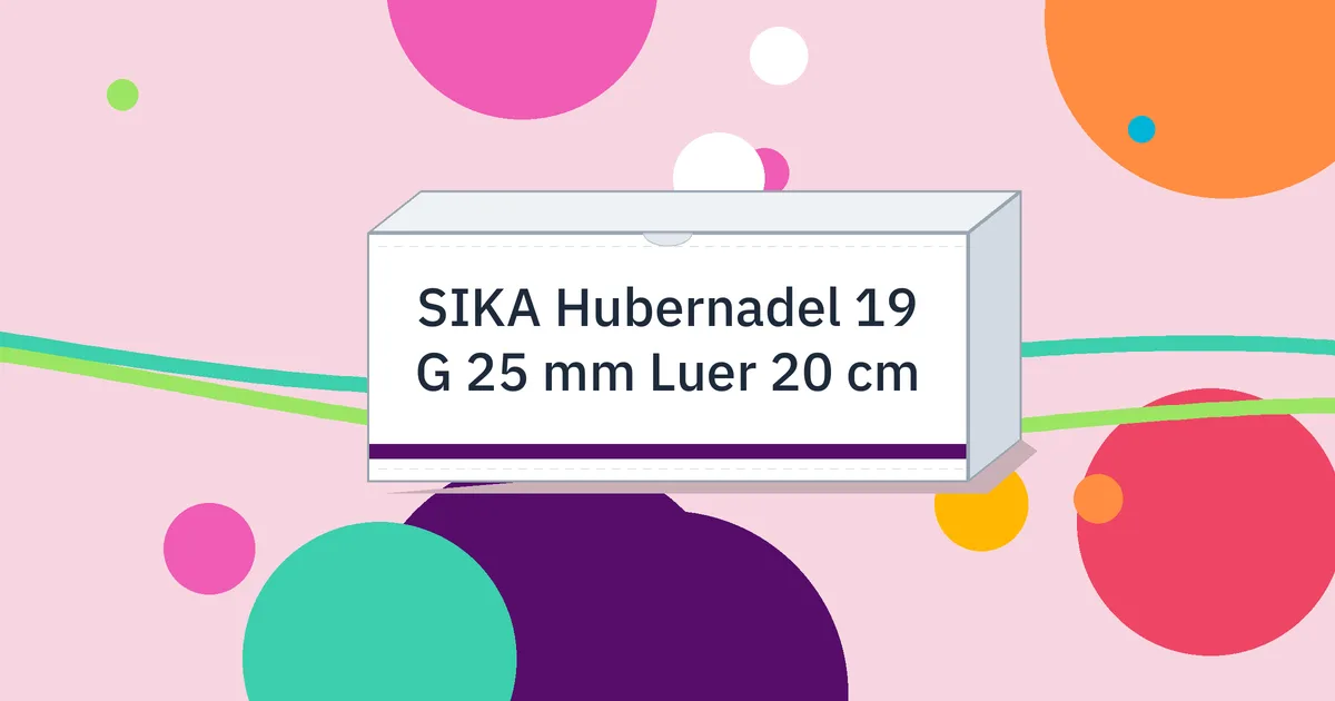 Symbolbild: Packung mit der Aufschrift SIKA Hubernadel 19 G 25 mm Luer 20 cm (PZN 03054568) – Verfügbarkeit und Bezug in Apotheken in Frankfurt am Main