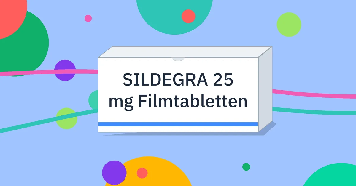 Symbolbild: Packung mit der Aufschrift SILDEGRA 25 mg Filmtabletten (PZN 04753529) – Verfügbarkeit und Bezug in Apotheken in Frankfurt am Main