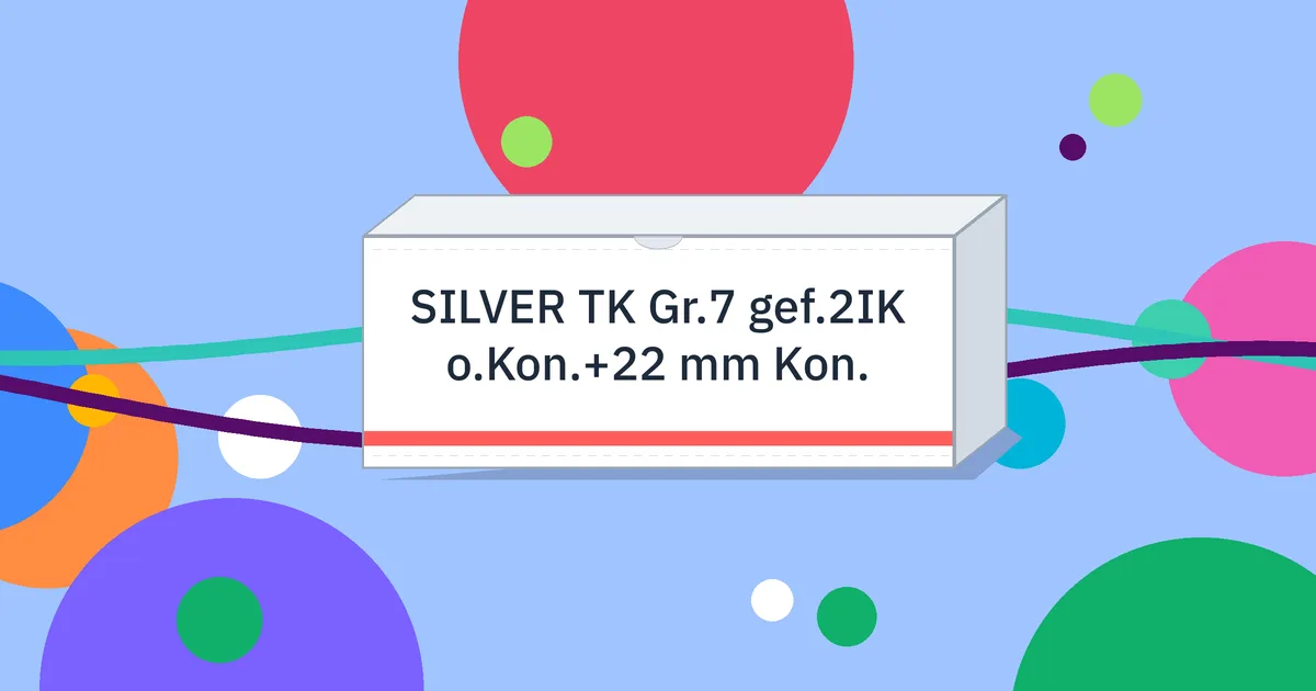 Symbolbild: Packung mit der Aufschrift SILVER TK Gr.7 gef.2IK o.Kon.+22 mm Kon. (PZN 10317376) – Verfügbarkeit und Bezug in Apotheken in Frankfurt am Main