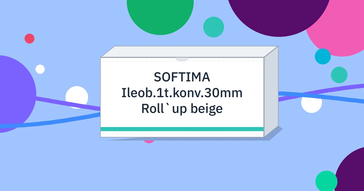 Symbolbild: Packung mit der Aufschrift SOFTIMA Ileob.1t.konv.30mm Roll`up beige (PZN 03012570) – Verfügbarkeit und Bezug in Apotheken in Frankfurt am Main