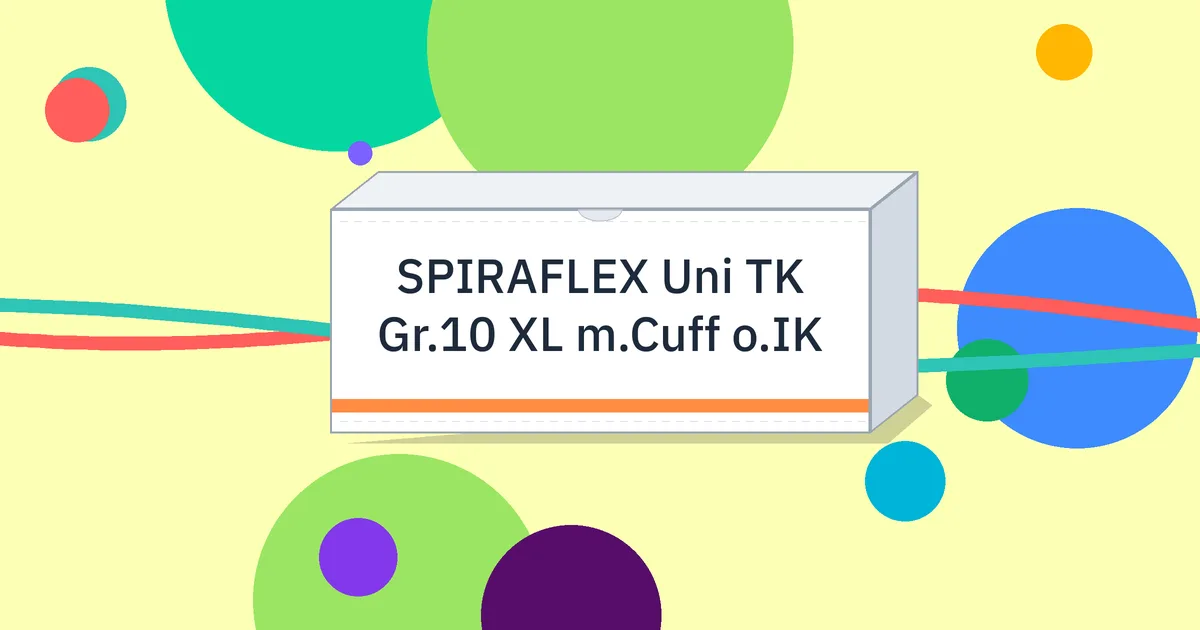 Symbolbild: Packung mit der Aufschrift SPIRAFLEX Uni TK Gr.10 XL m.Cuff o.IK (PZN 12597032) – Verfügbarkeit und Bezug in Apotheken in Frankfurt am Main