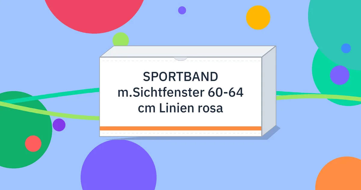 Symbolbild: Packung mit der Aufschrift SPORTBAND m.Sichtfenster 60-64 cm Linien rosa (PZN 17837417) – Verfügbarkeit und Bezug in Apotheken in Frankfurt am Main