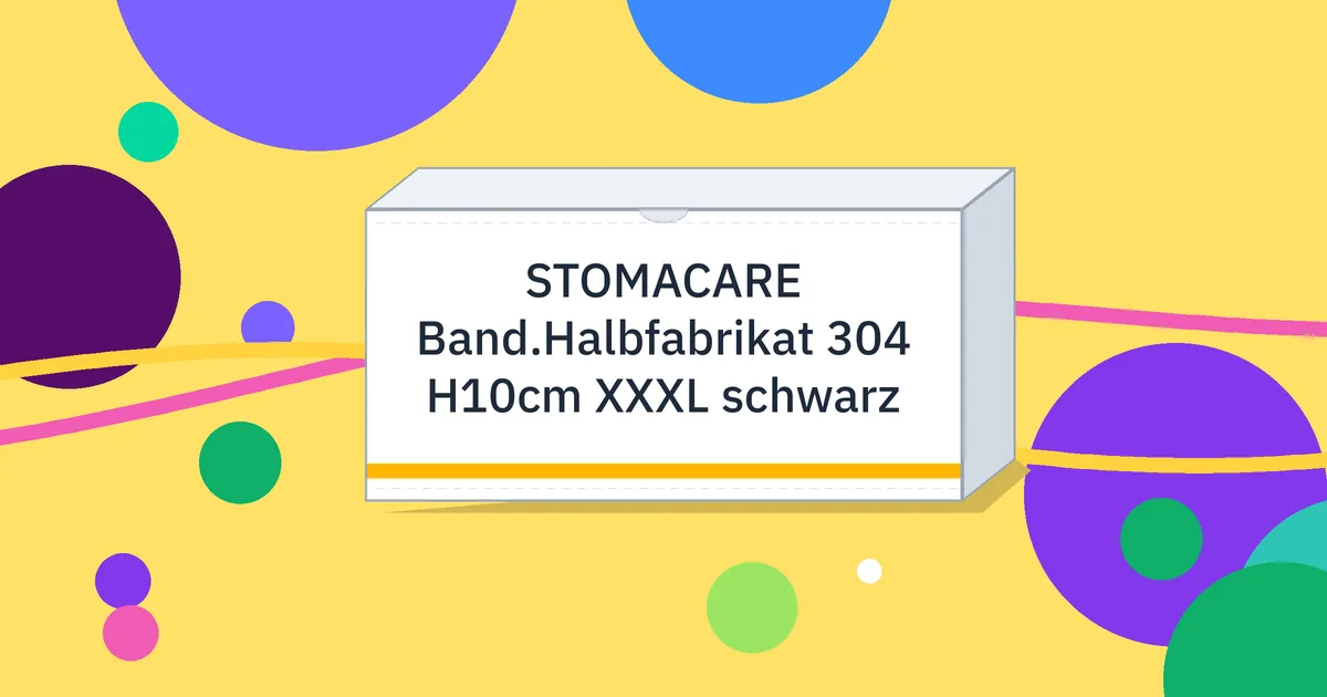 Symbolbild: Packung mit der Aufschrift STOMACARE Band.Halbfabrikat 304 H10cm XXXL schwarz (PZN 10841278) – Verfügbarkeit und Bezug in Apotheken in Frankfurt am Main