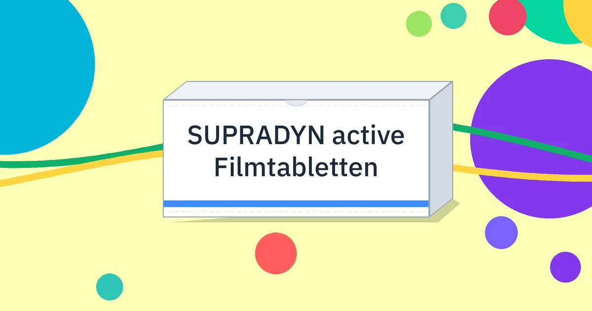 Symbolbild: Packung mit der Aufschrift SUPRADYN active Filmtabletten (PZN 16571756) – Verfügbarkeit und Bezug in Apotheken in Frankfurt am Main