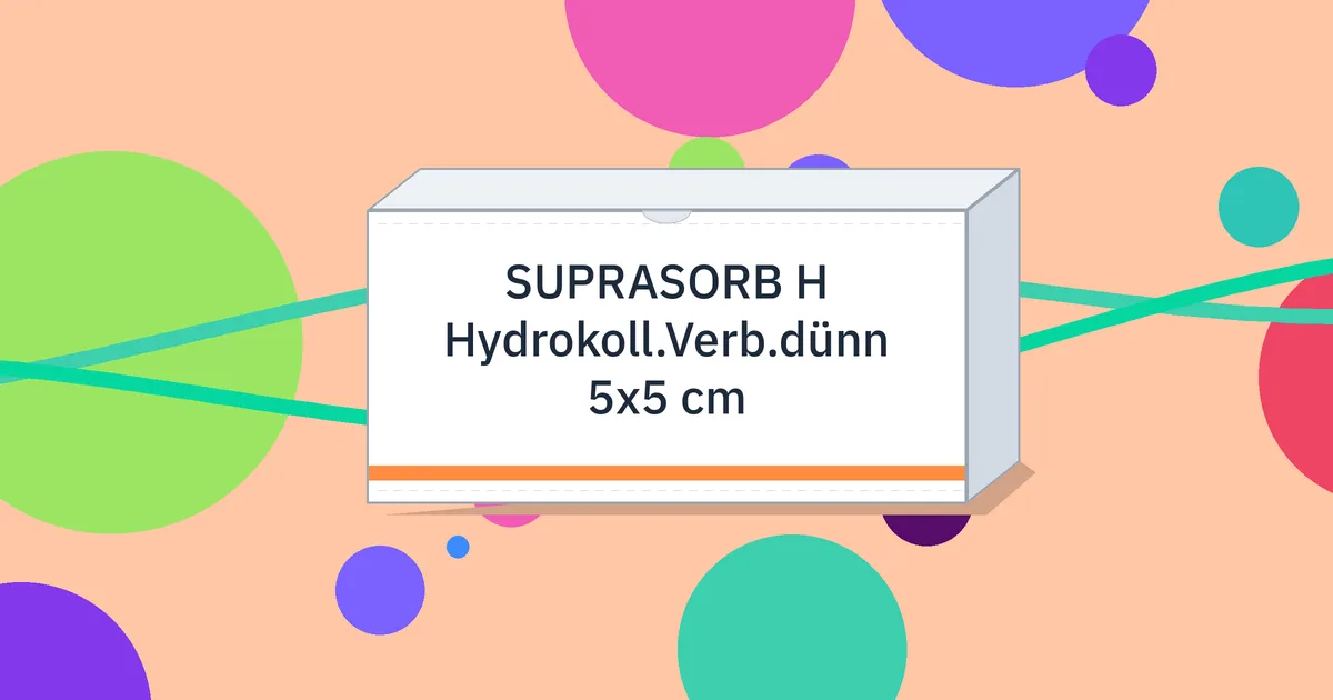 Symbolbild: Packung mit der Aufschrift SUPRASORB H Hydrokoll.Verb.dünn 5x5 cm (PZN 15581787) – Verfügbarkeit und Bezug in Apotheken in Frankfurt am Main